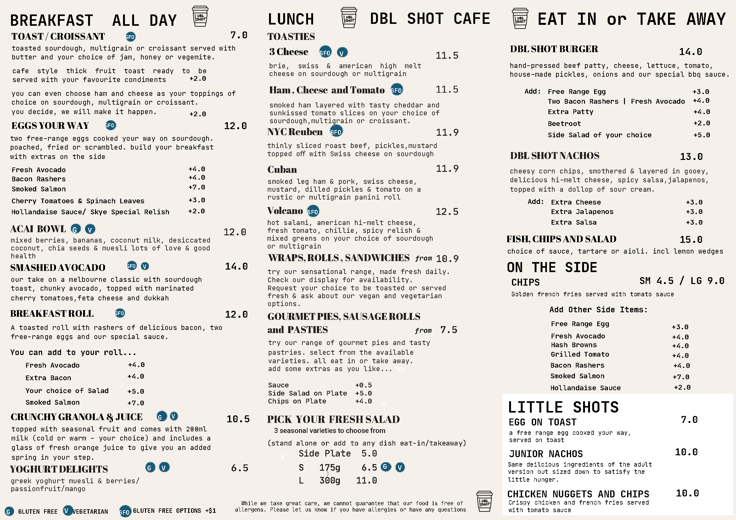 Menu | DBL Shot Cafe Berwick